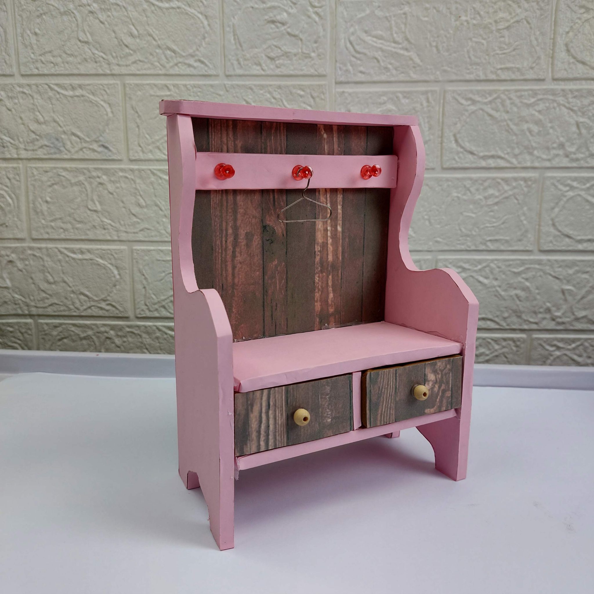 DIY Cardboard Miniature Hall Bench with Coat Rack And Drawers (1:12 ...